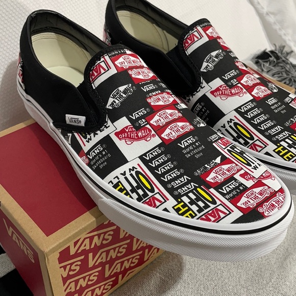 Vans | Shoes | Vans Classic Slip On Label Mix Black Red Stickers | Poshmark